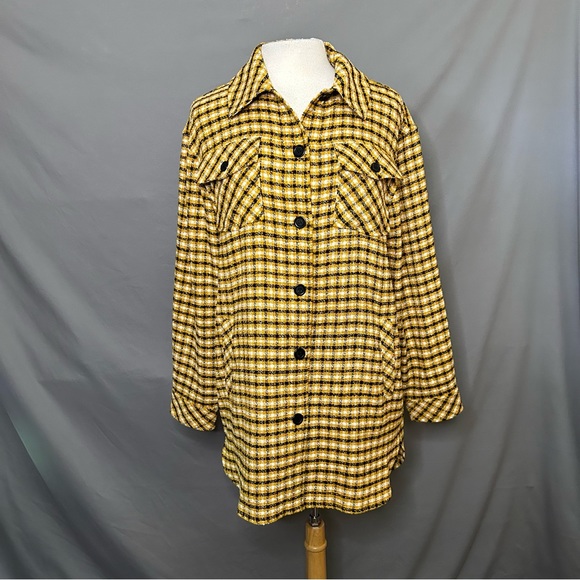 Karl Lagerfeld | Tops | Karl Lagerfeld Yellow Plaid Shacket | Poshmark